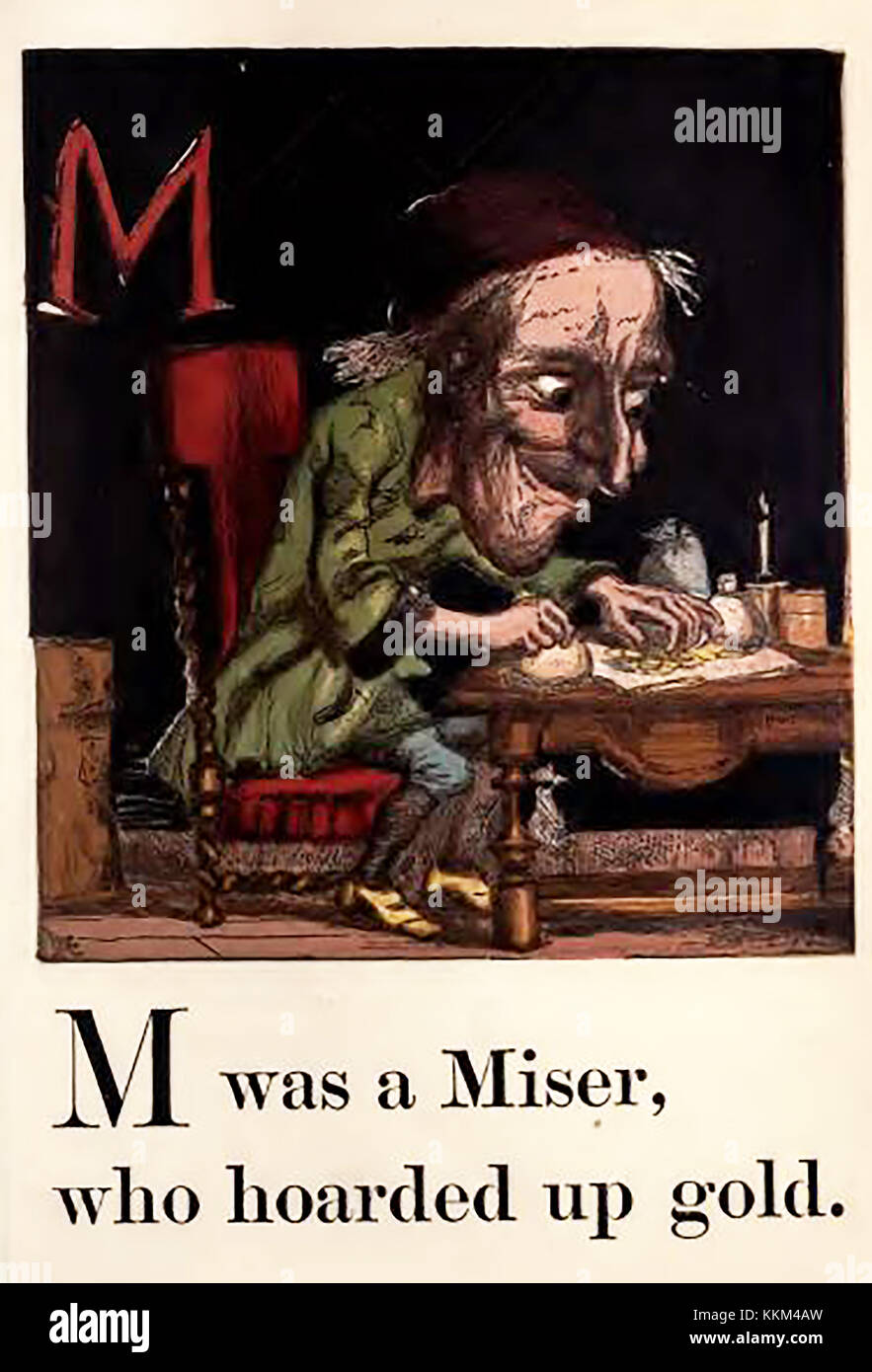 An historic coloured Victorian children's ABC book illustration - M for ...