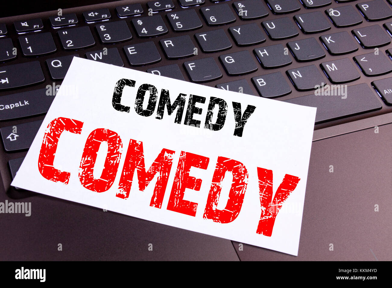 Writing Comedy text made in the office close-up on laptop computer ...