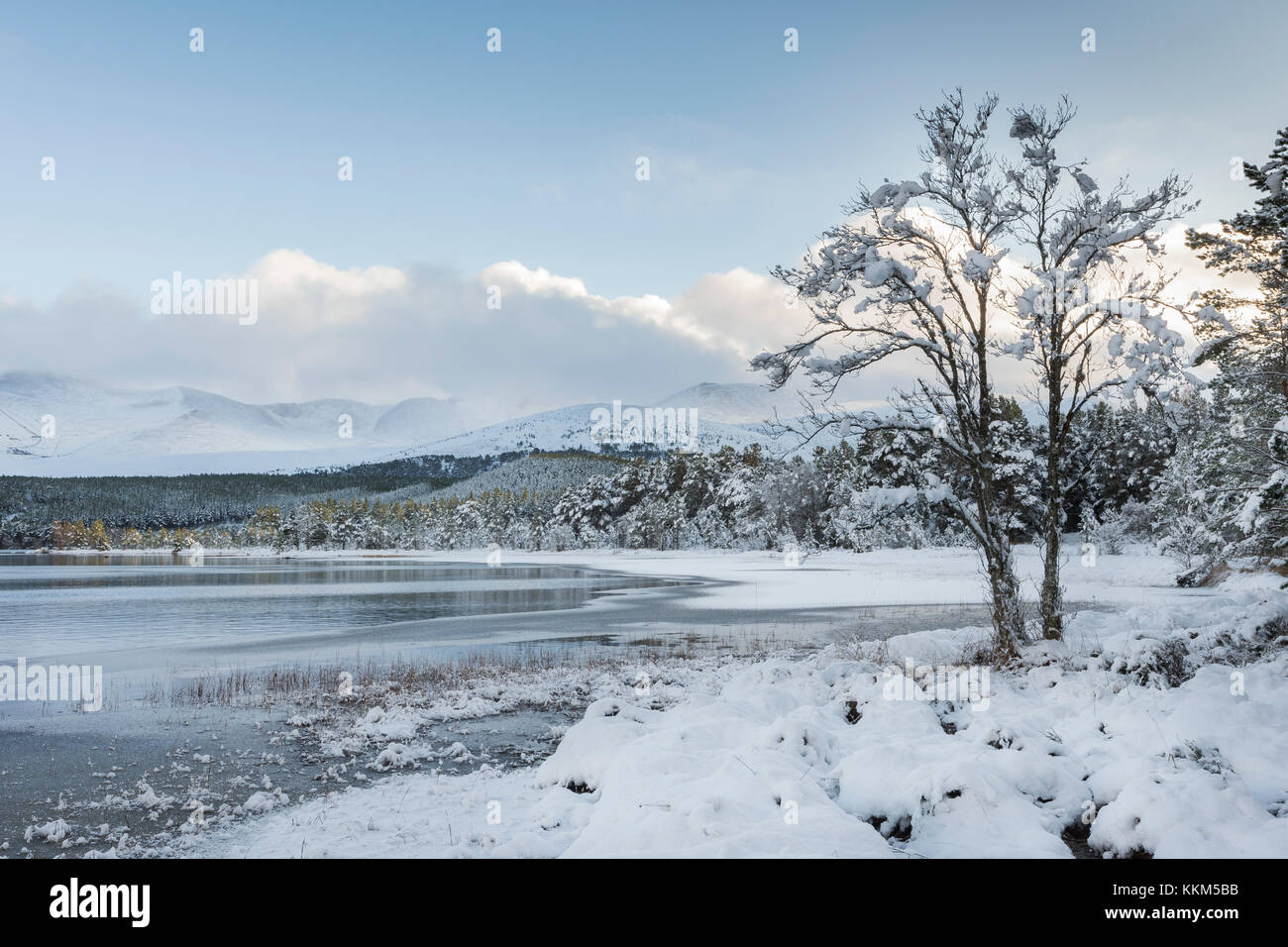Winter on Loch Morlich in the Cairngorms National Park of Scotland ...
