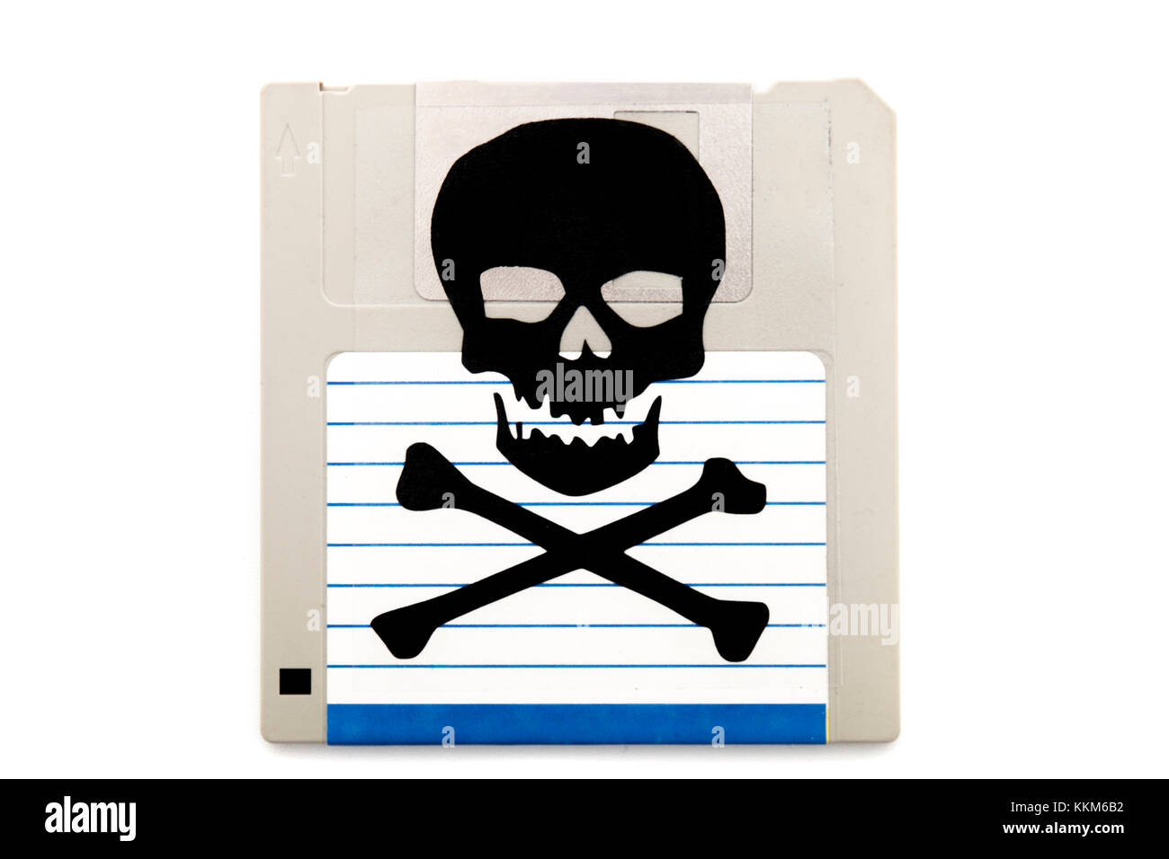 Close up view of a infected computer floppy disk isolated on a white ...