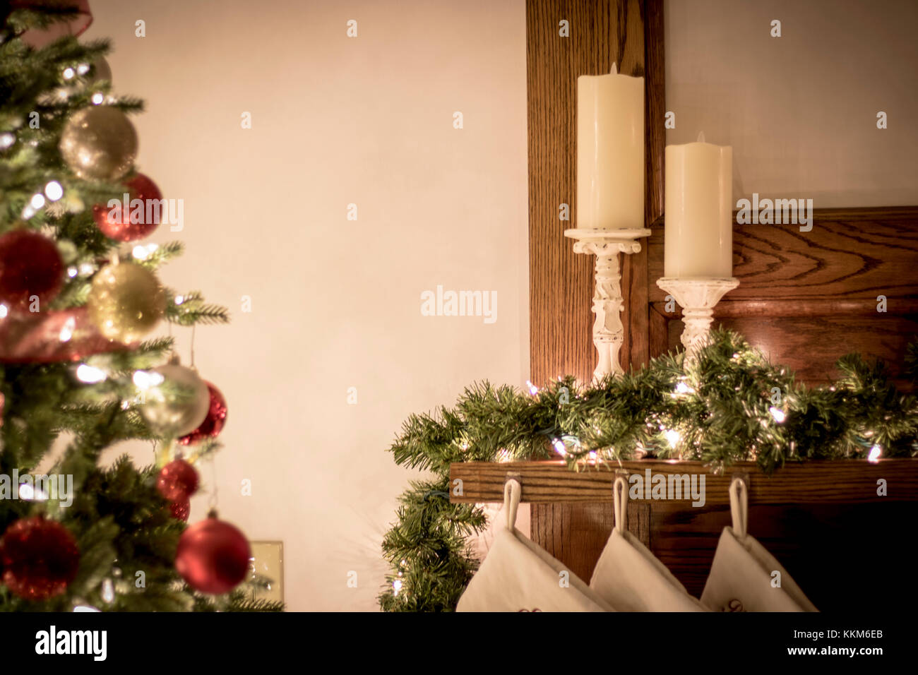 Christmas Long Exposure Tree and Ornaments at Night with ribbon and ...