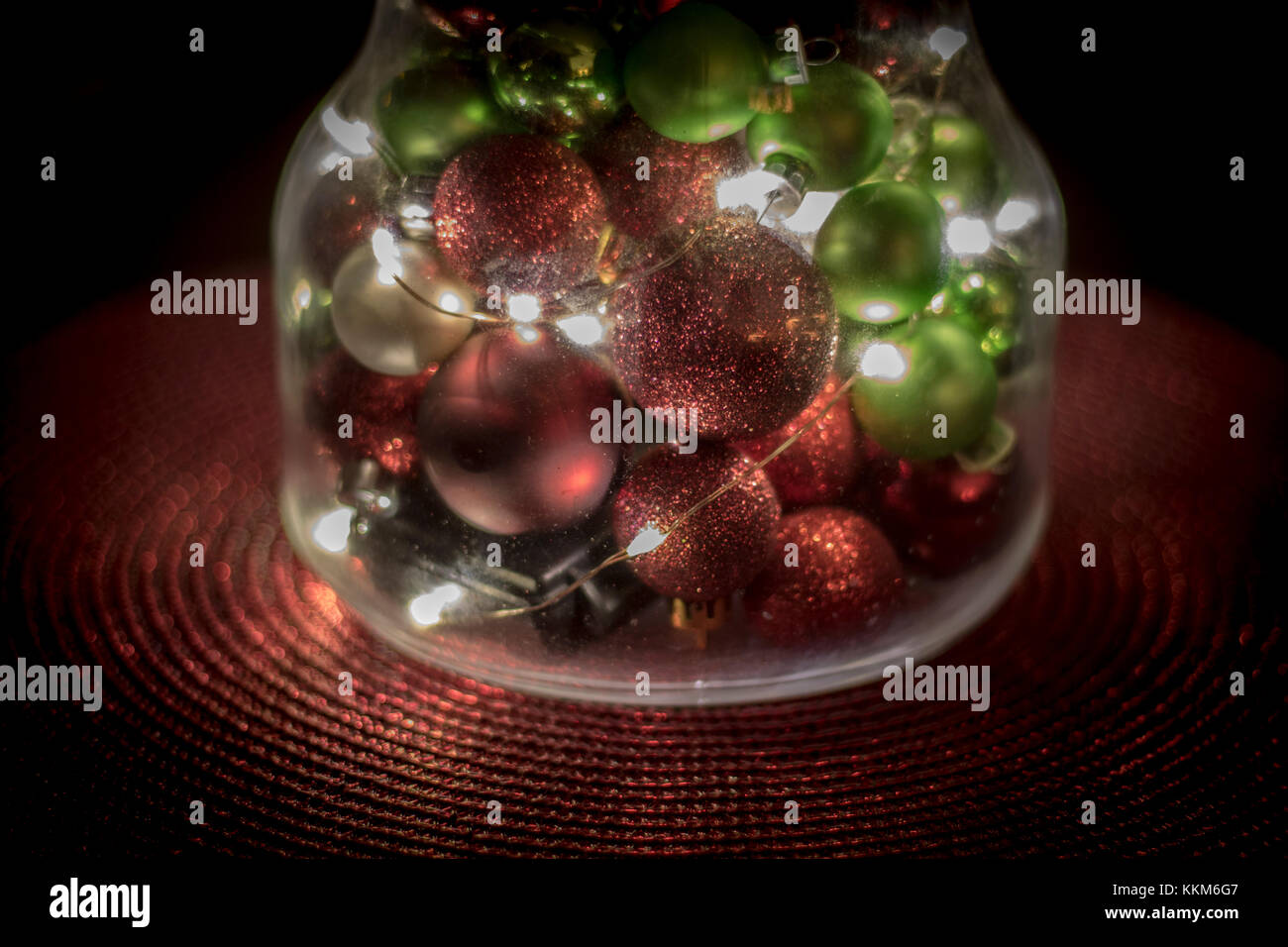 Christmas Long Exposure Tree and Ornaments at Night with ribbon and ...
