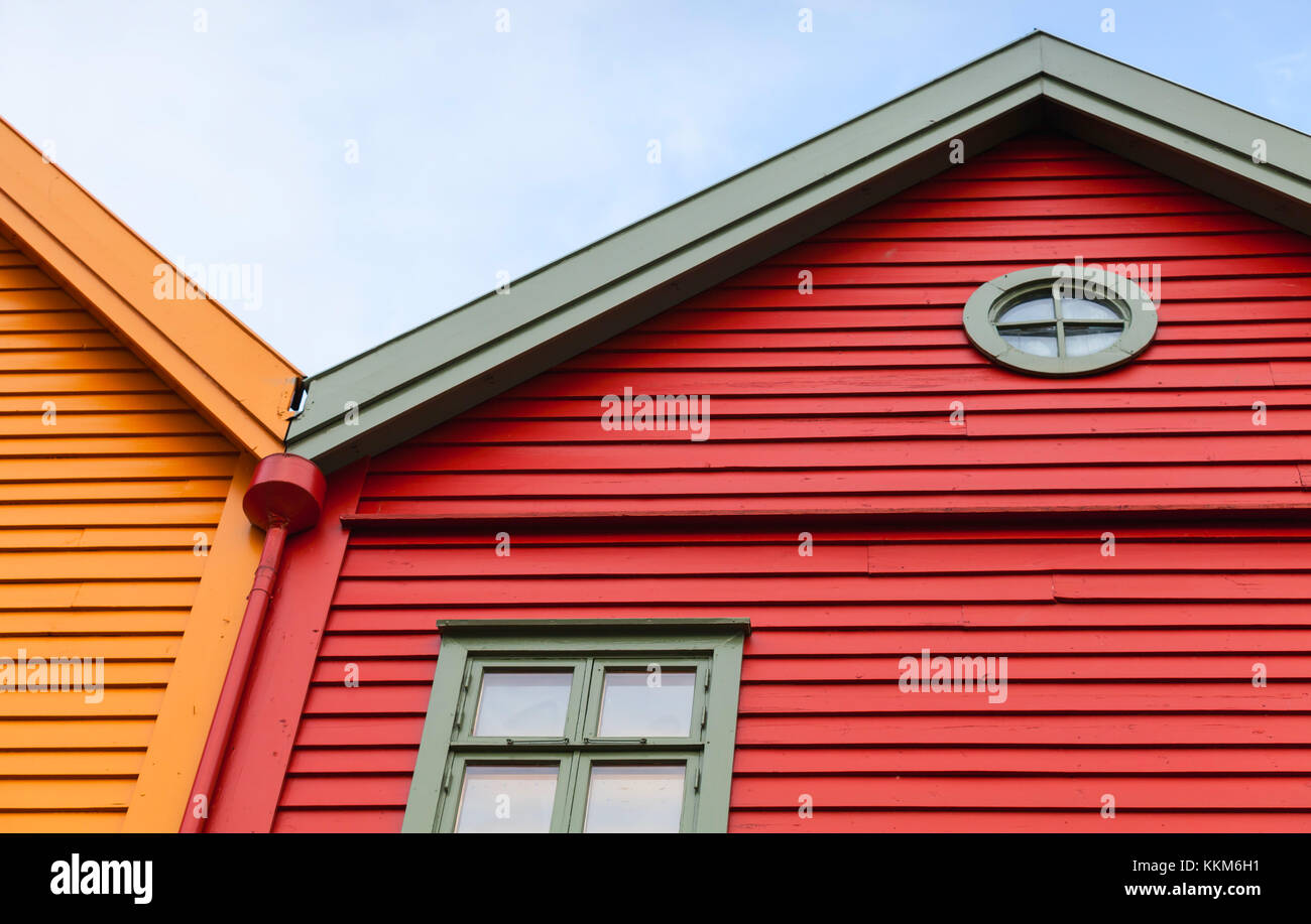 Traditional Norwegian colorful wooden houses, Bergen Bryggen, Norway ...