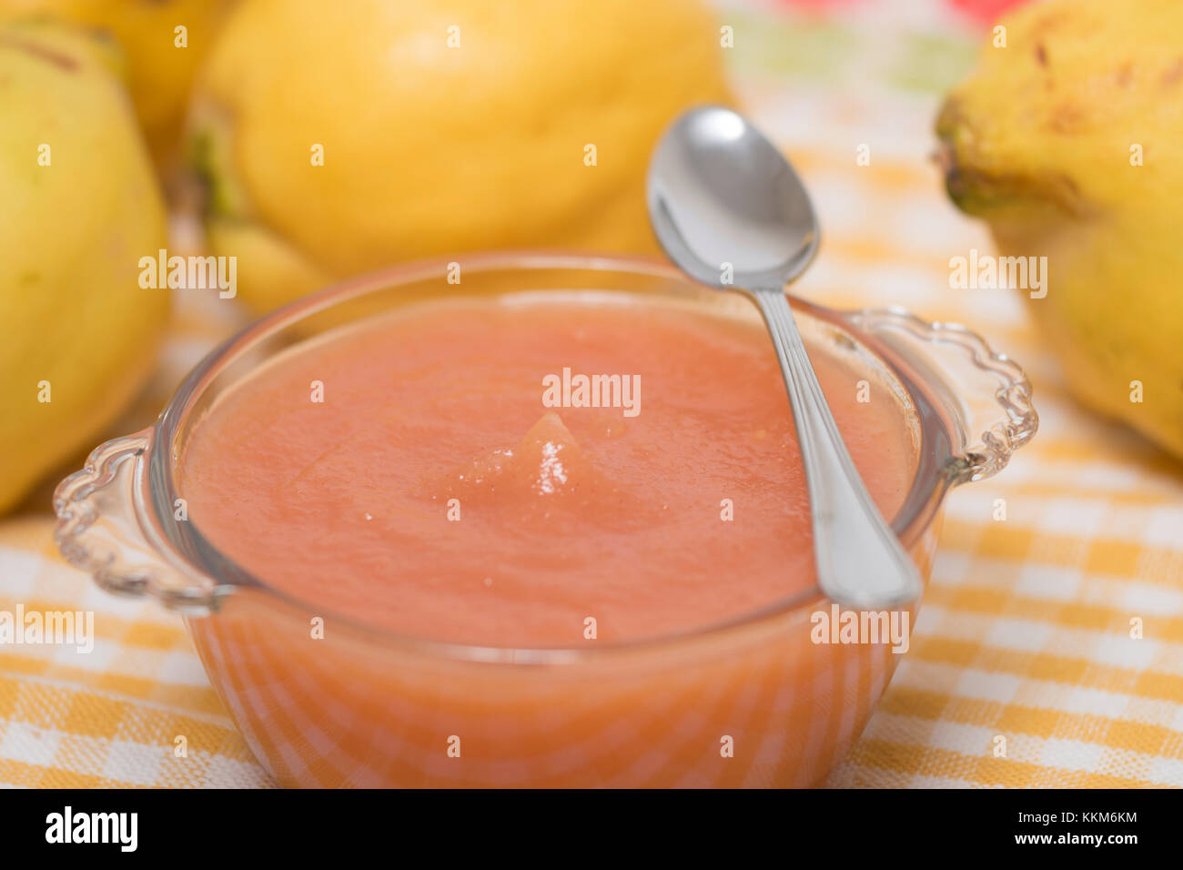 Close up of traditional quince jam homemade with natural ingredients ...
