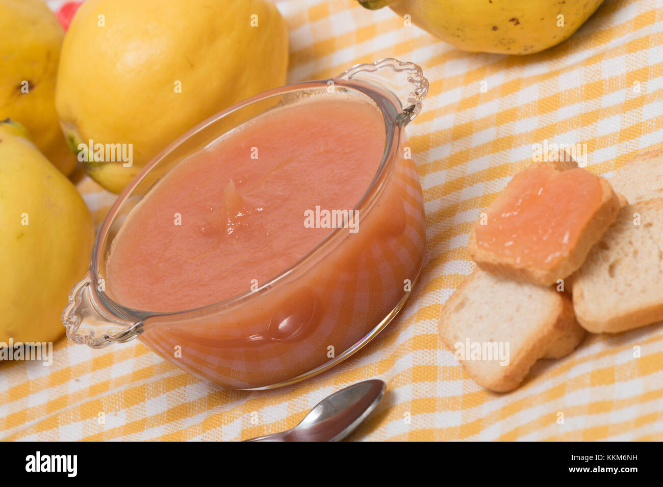 Close up of traditional quince jam homemade with natural ingredients ...