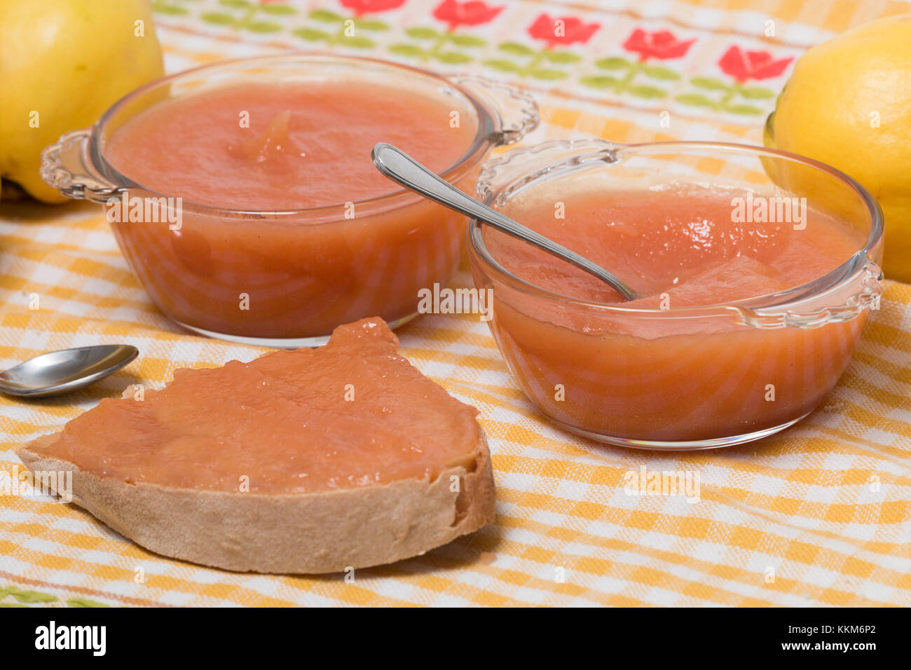 Close up of traditional quince jam homemade with natural ingredients ...