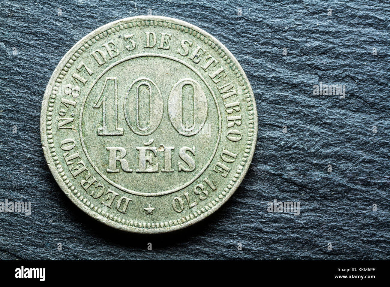 Antique coin of 100 Reis, from the former Brazilian Empire, dated from ...