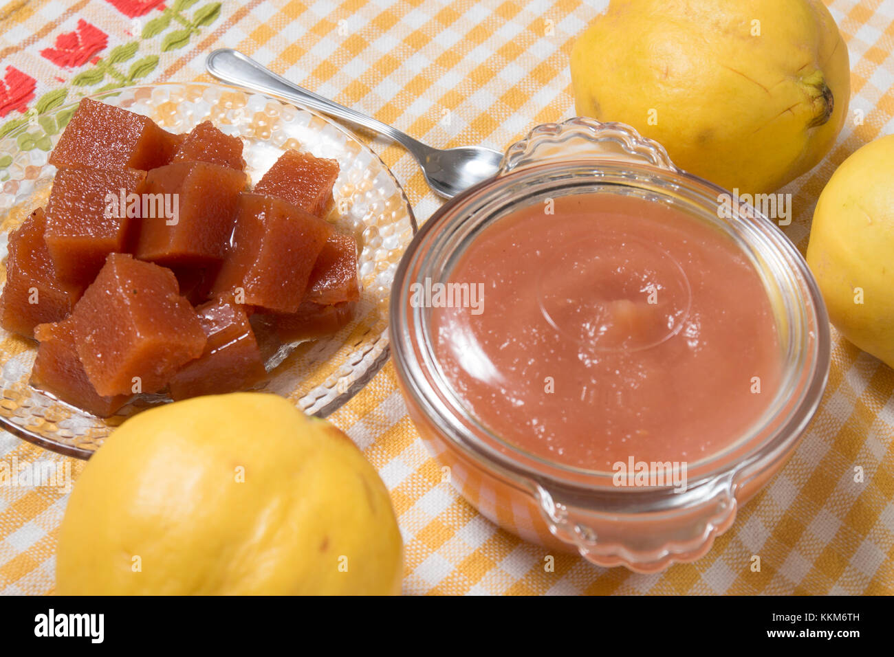 Close up of traditional quince jam homemade with natural ingredients ...