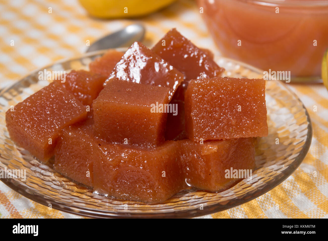 Close up of traditional quince jam homemade with natural ingredients ...