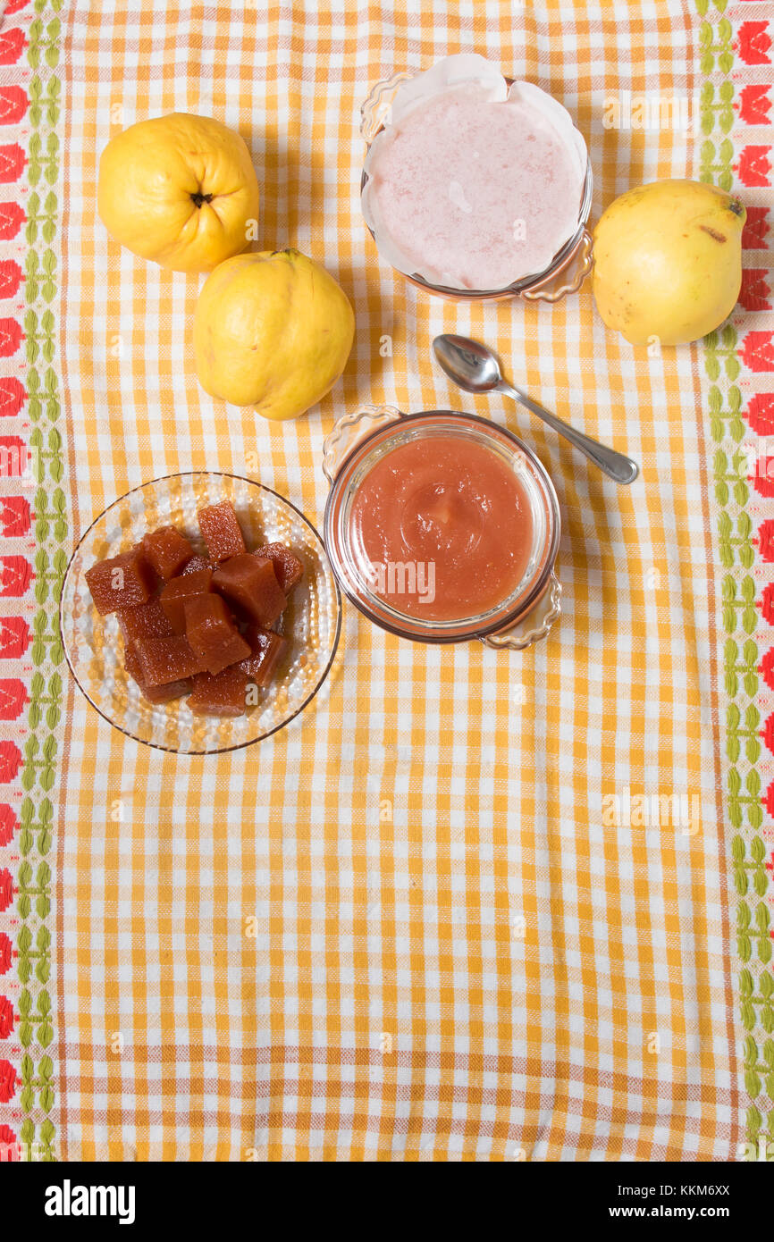 Close up of traditional quince jam homemade with natural ingredients ...