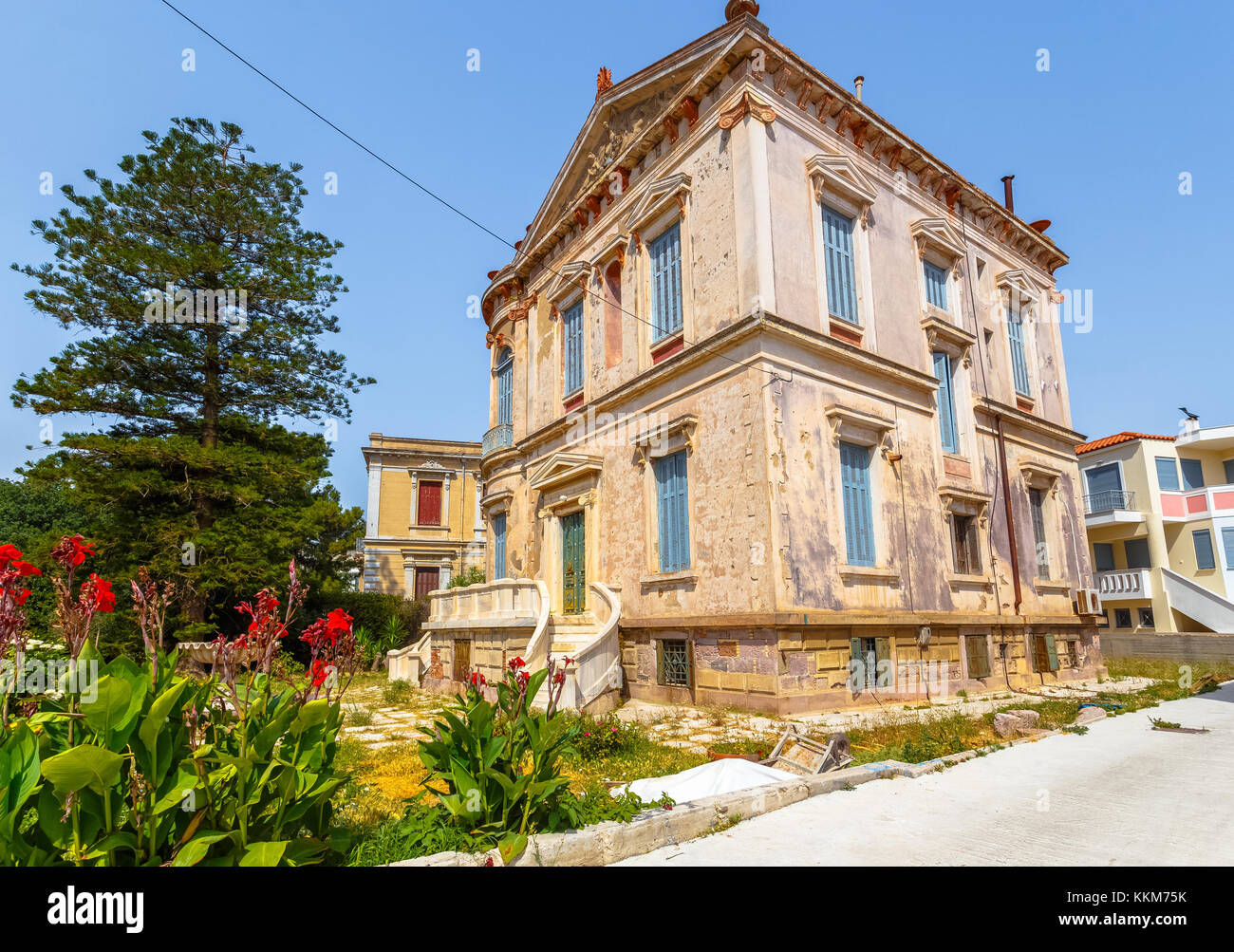 Typical colorful Mediterranean style mansion, built in classical style ...