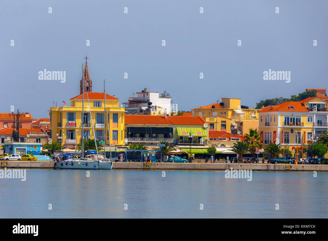 Panoramic shot of Mytilene town in Lesvos island, Greece. Mitilene is ...