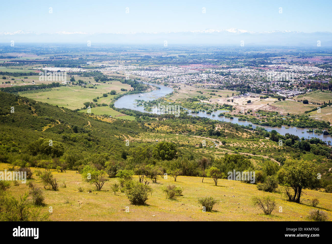Panoramic view of the river Claro and city of Talca, Chile Stock Photo ...