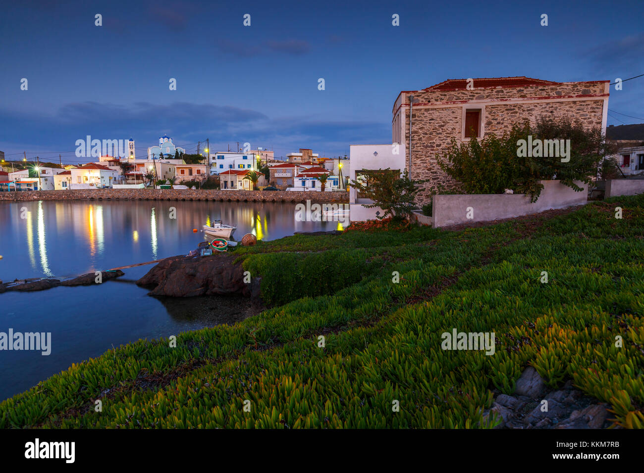 Morning view of the harbour in Psara village, Greece Stock Photo - Alamy