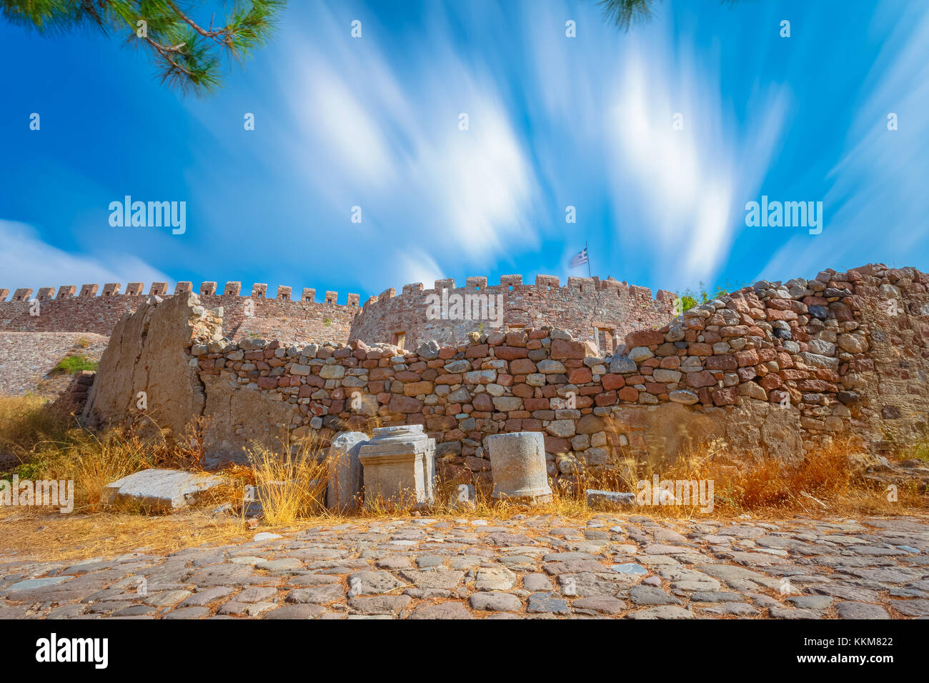 The castle walls of Mytilene in Lesvos island, Greece, one of the ...