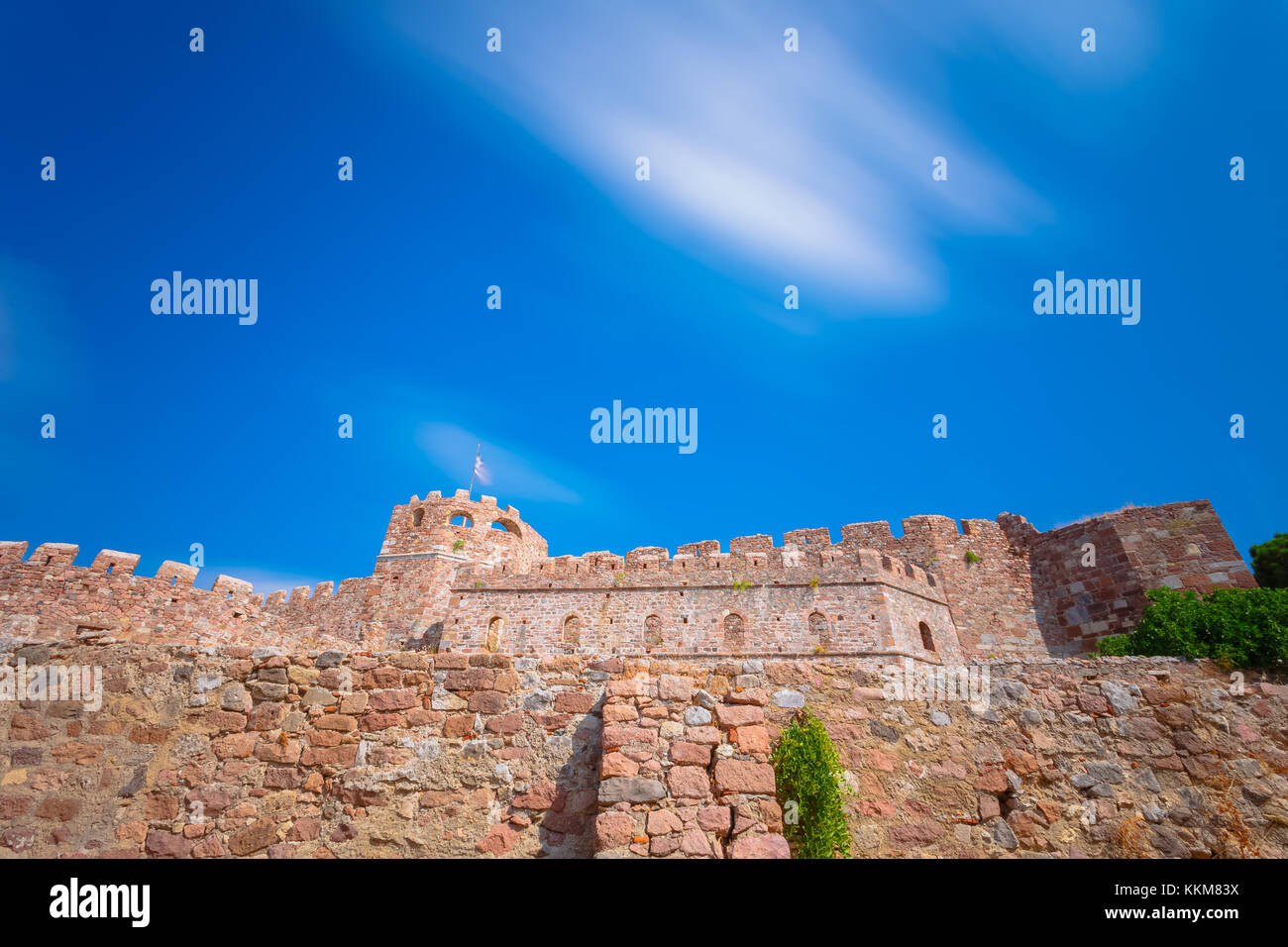 The castle walls of Mytilene in Lesvos island, Greece, one of the ...