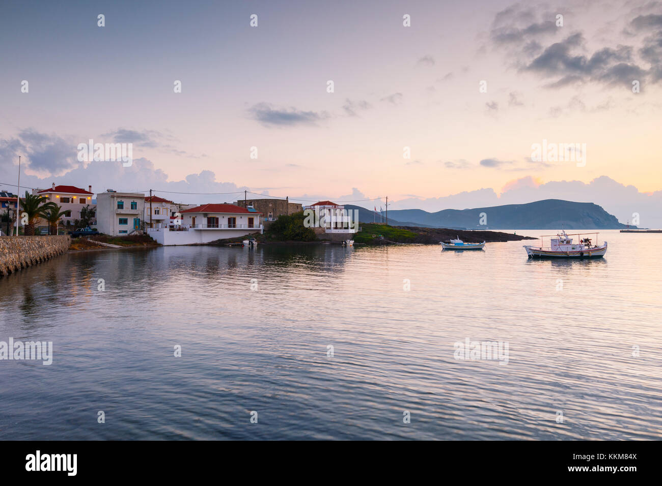 Morning view of the harbour in Psara village, Greece Stock Photo - Alamy