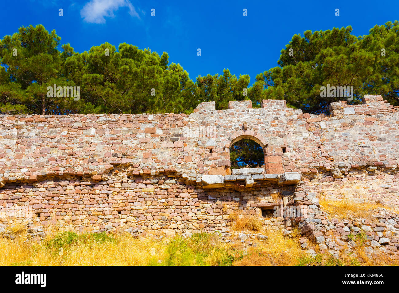 The castle walls of Mytilene in Lesvos island, Greece, one of the ...