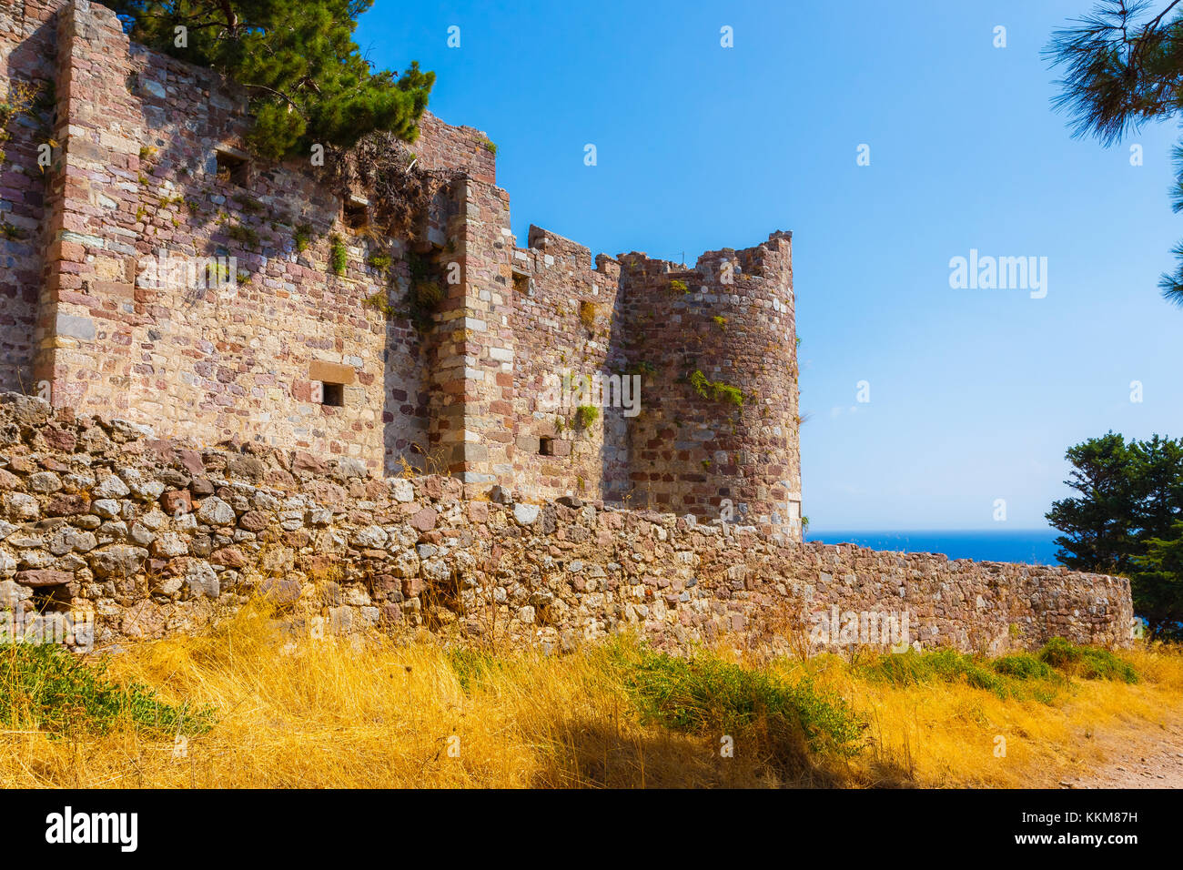 The castle walls of Mytilene in Lesvos island, Greece, one of the ...
