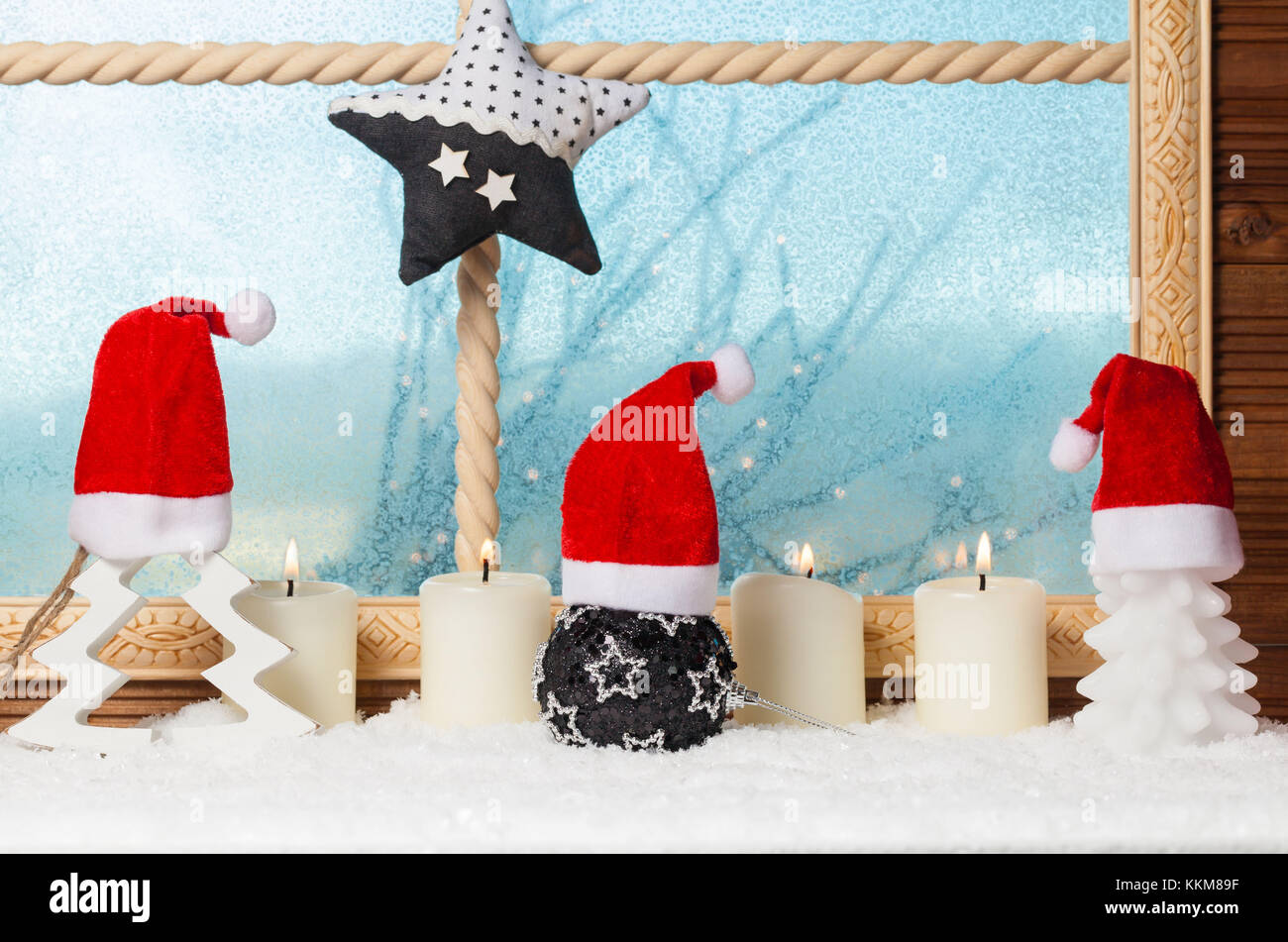 Candles, spheres, star, Christmas tree Stock Photo - Alamy