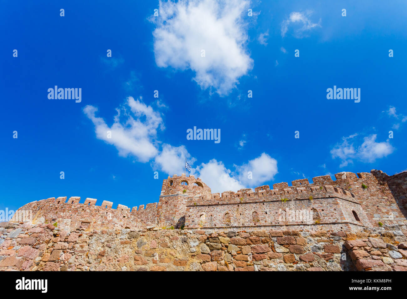 The castle walls of Mytilene in Lesvos island, Greece, one of the ...