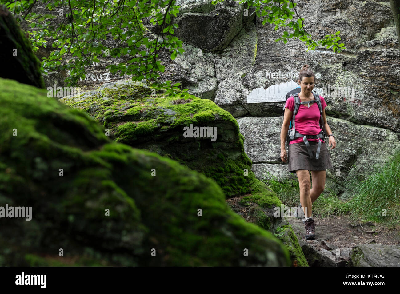 Hiking scene at Kreuzfels, Bavarian Forest, Bavaria, Germany Stock ...