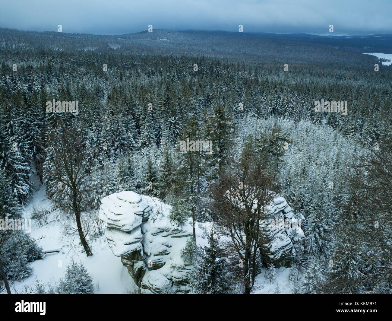 Summit of the Rudolfstein, Schneeberg massif, Fichtel Mountains ...