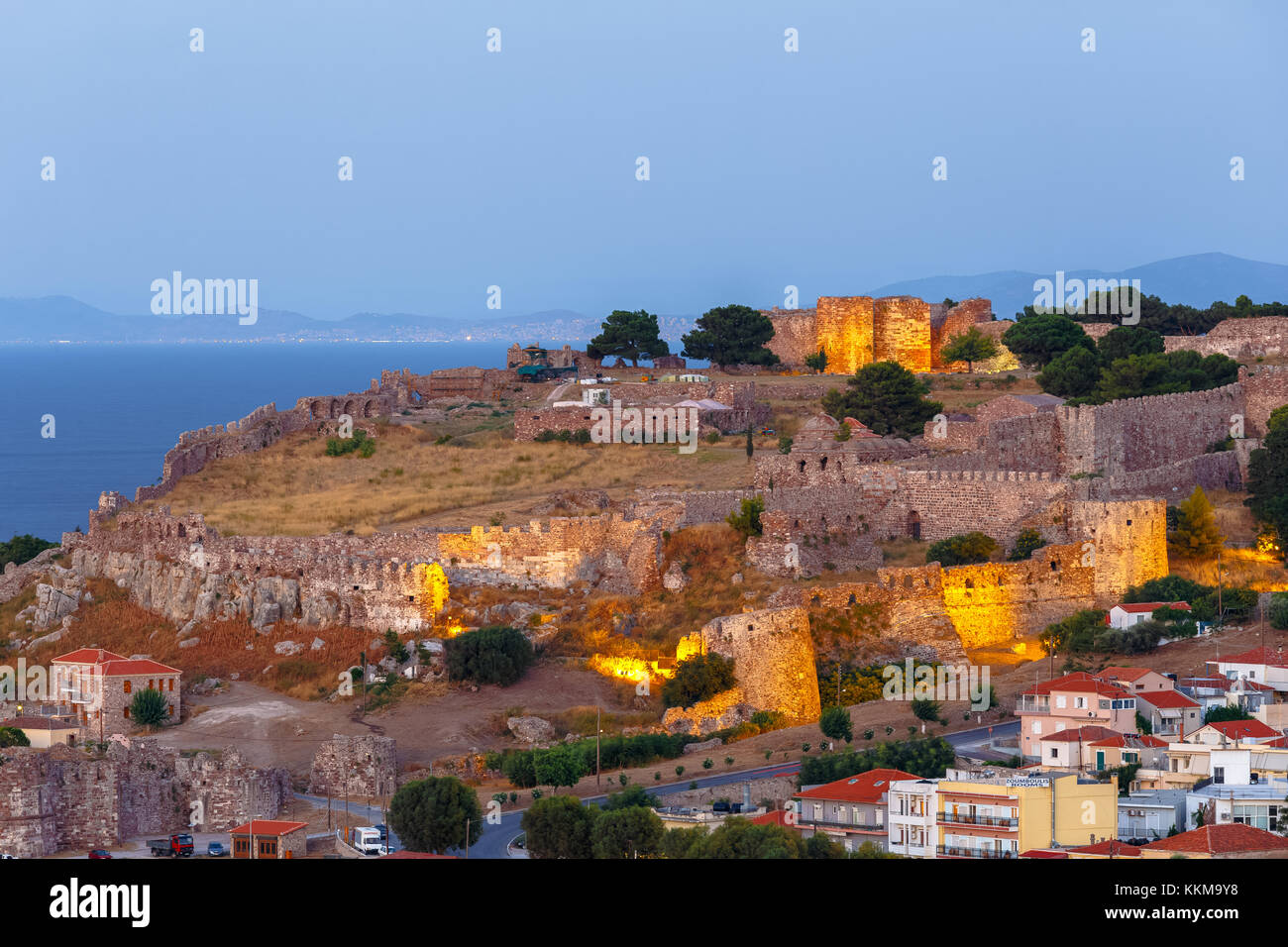 Panoramic shot of the castle of Mytilene in Lesvos island, Greece in ...