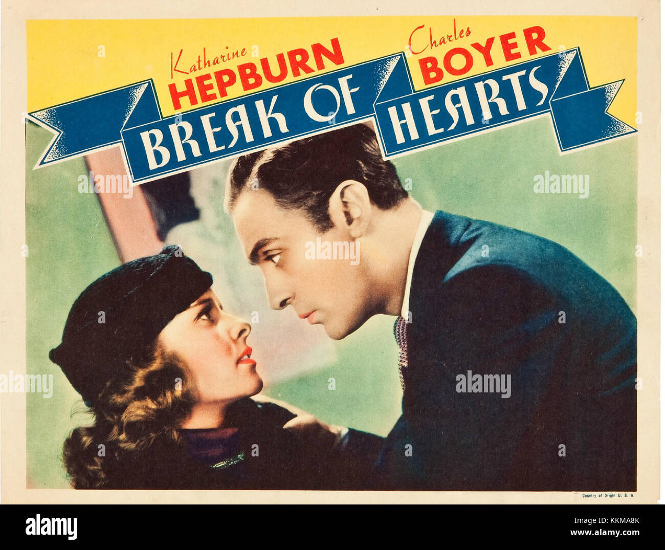A lobby card from the 1935 film *Break of Hearts*, depicting a key ...