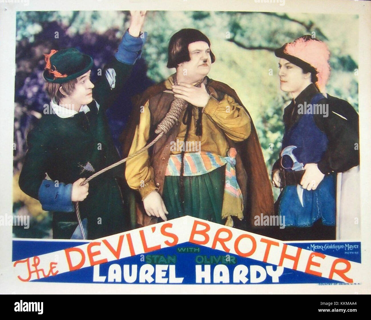 A lobby card from the 1933 film 'The Devil's Brother,' featuring comedy ...