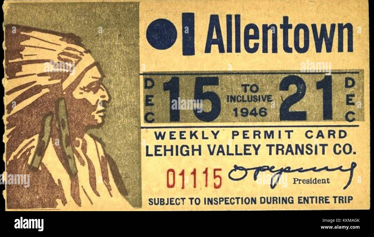 This is a 1946 transit pass issued by Lehigh Valley Transit, used in ...