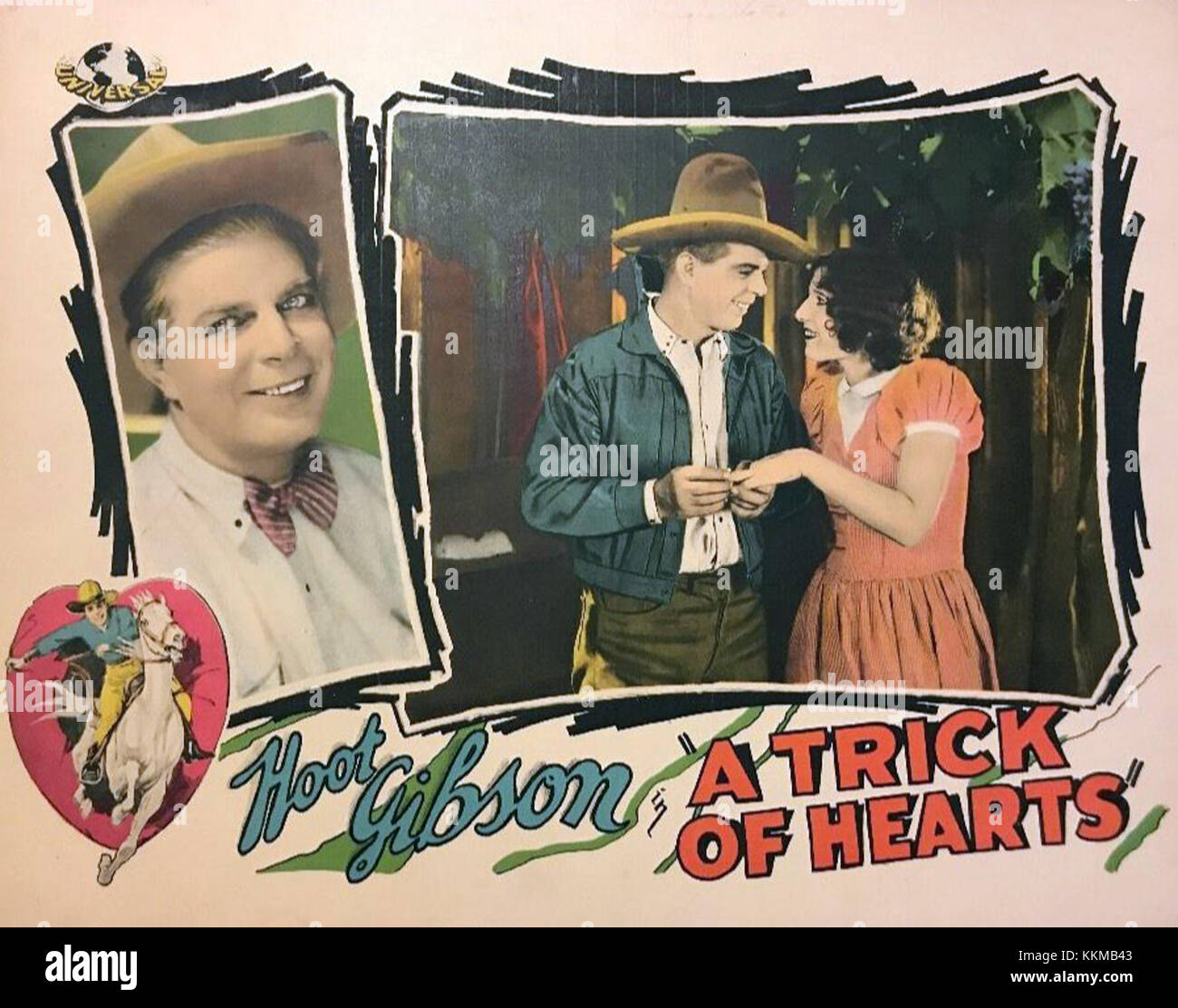 A lobby card from the 1949 film 'Trick of Hearts,' showcasing the key ...