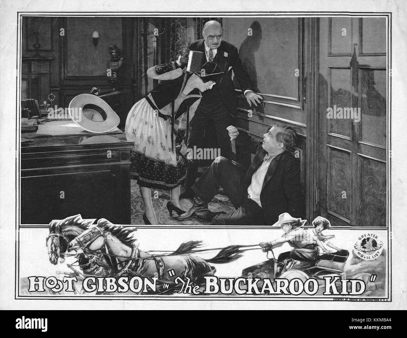 The Buckaroo Kid lobby card is a promotional item for a Western film ...