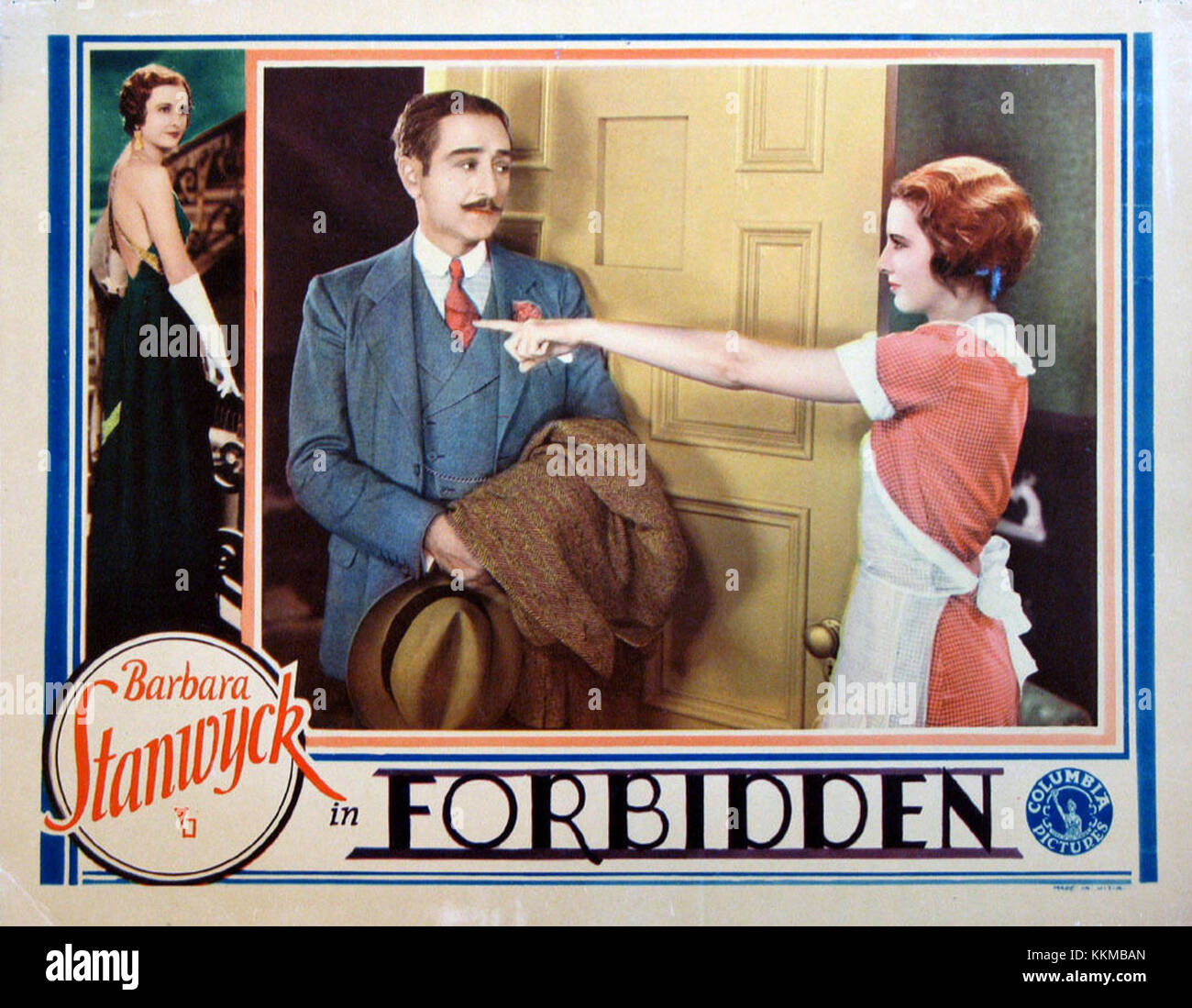 A vintage lobby card from the film 'Forbidden,' capturing a scene from ...