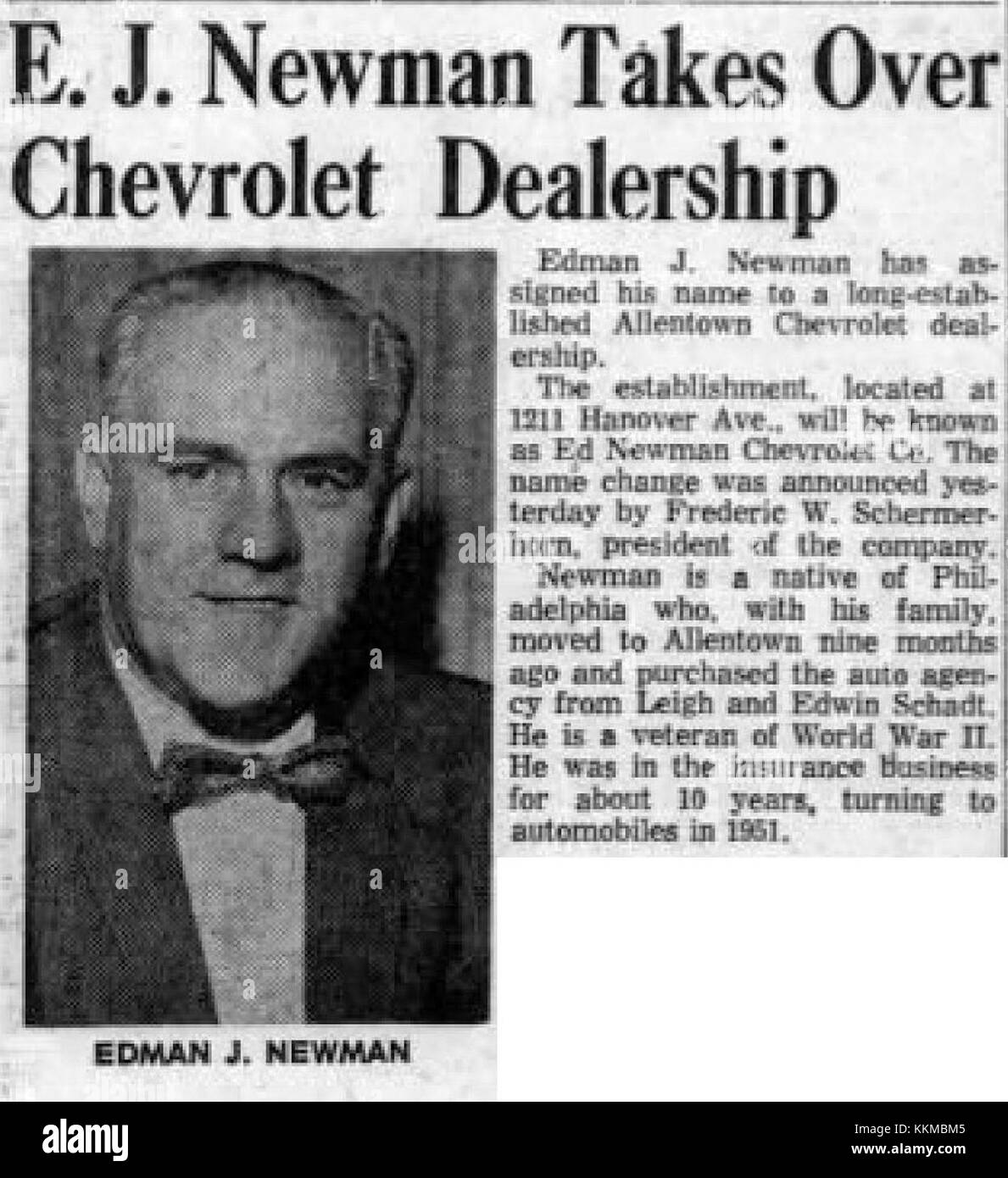 1960- Ed Newman Chevrolet - 26 Feb MC - Allentown PA Stock Photo - Alamy