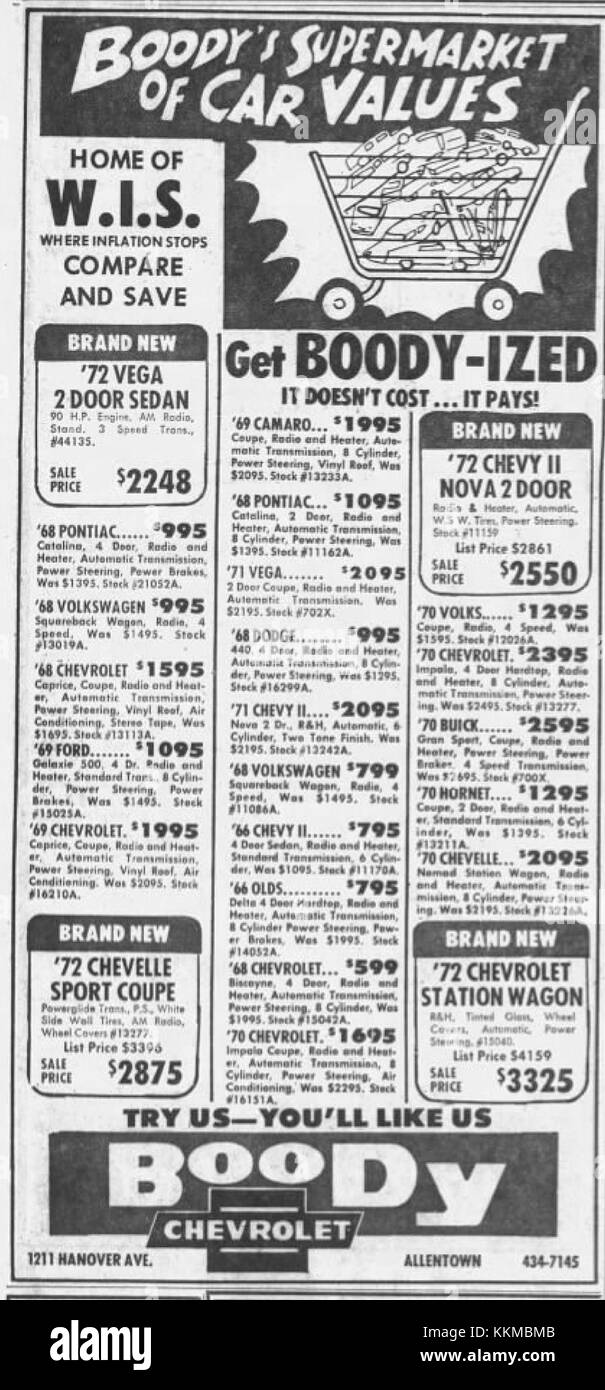 This image refers to a 1972 advertisement for Boody Chevrolet in ...