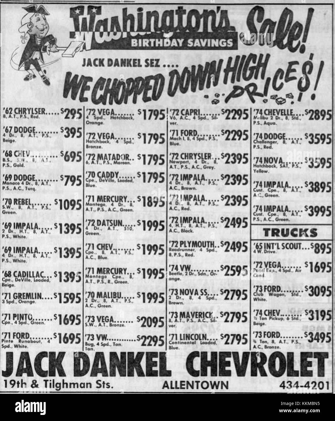 The 1975 advertisement for Jack Dankel Chevrolet in Allentown, PA ...