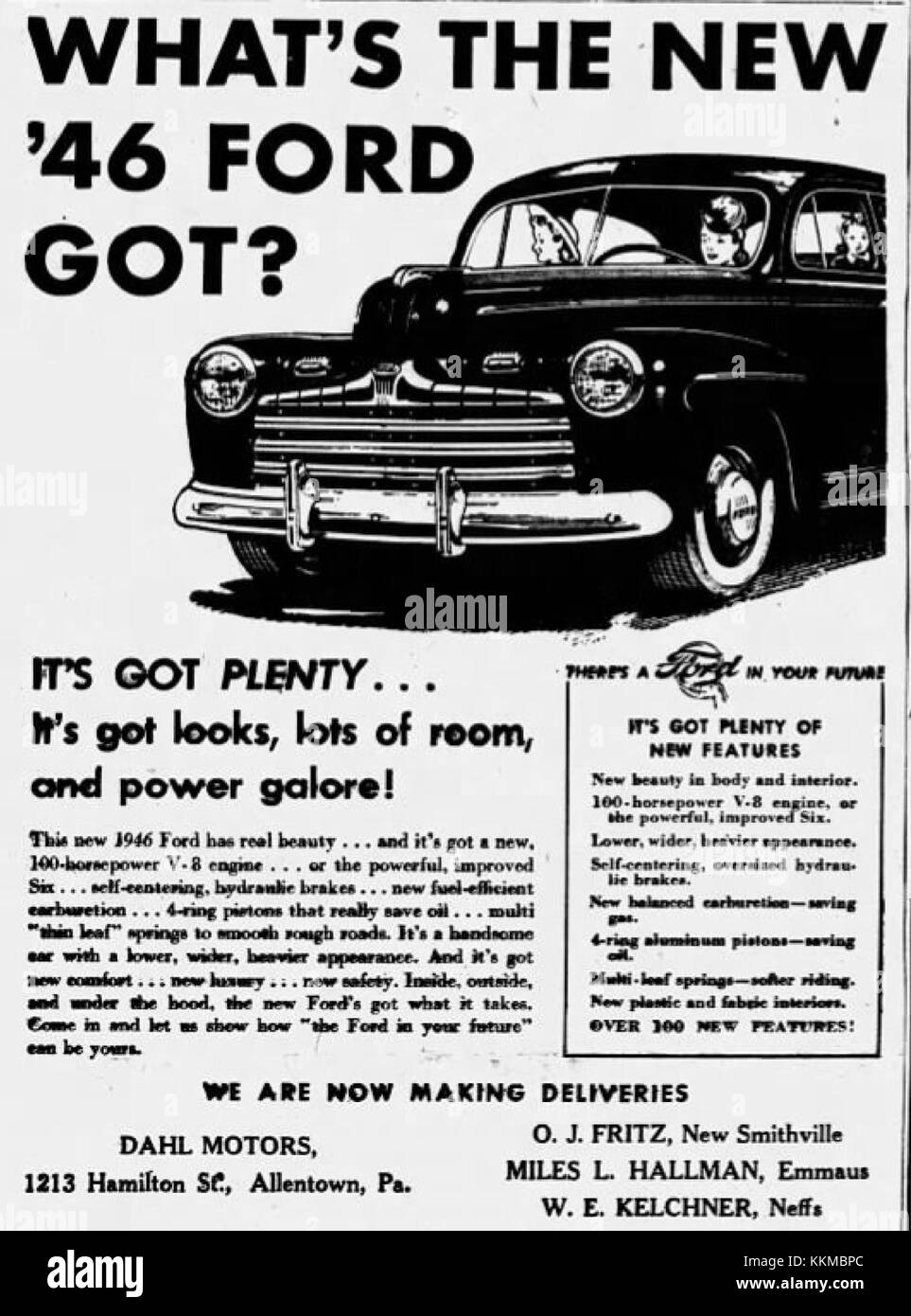 A historical advertisement from 1945 promoting Dahl Motors in Allentown ...