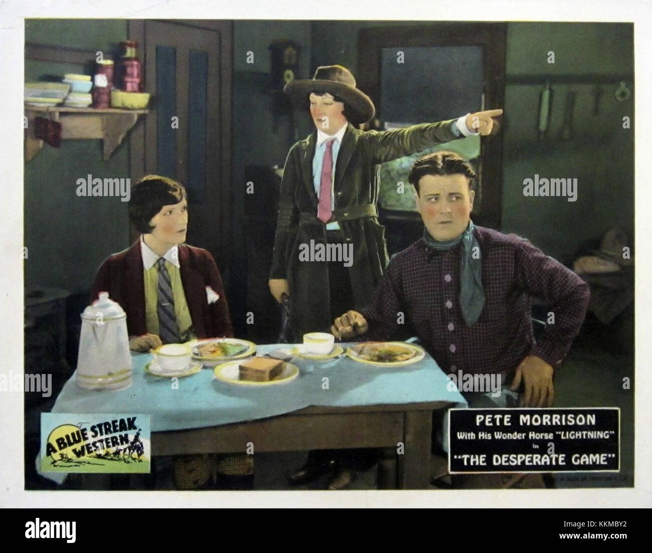 Lobby card from the 1957 film 'Desperate Game', featuring key scenes ...