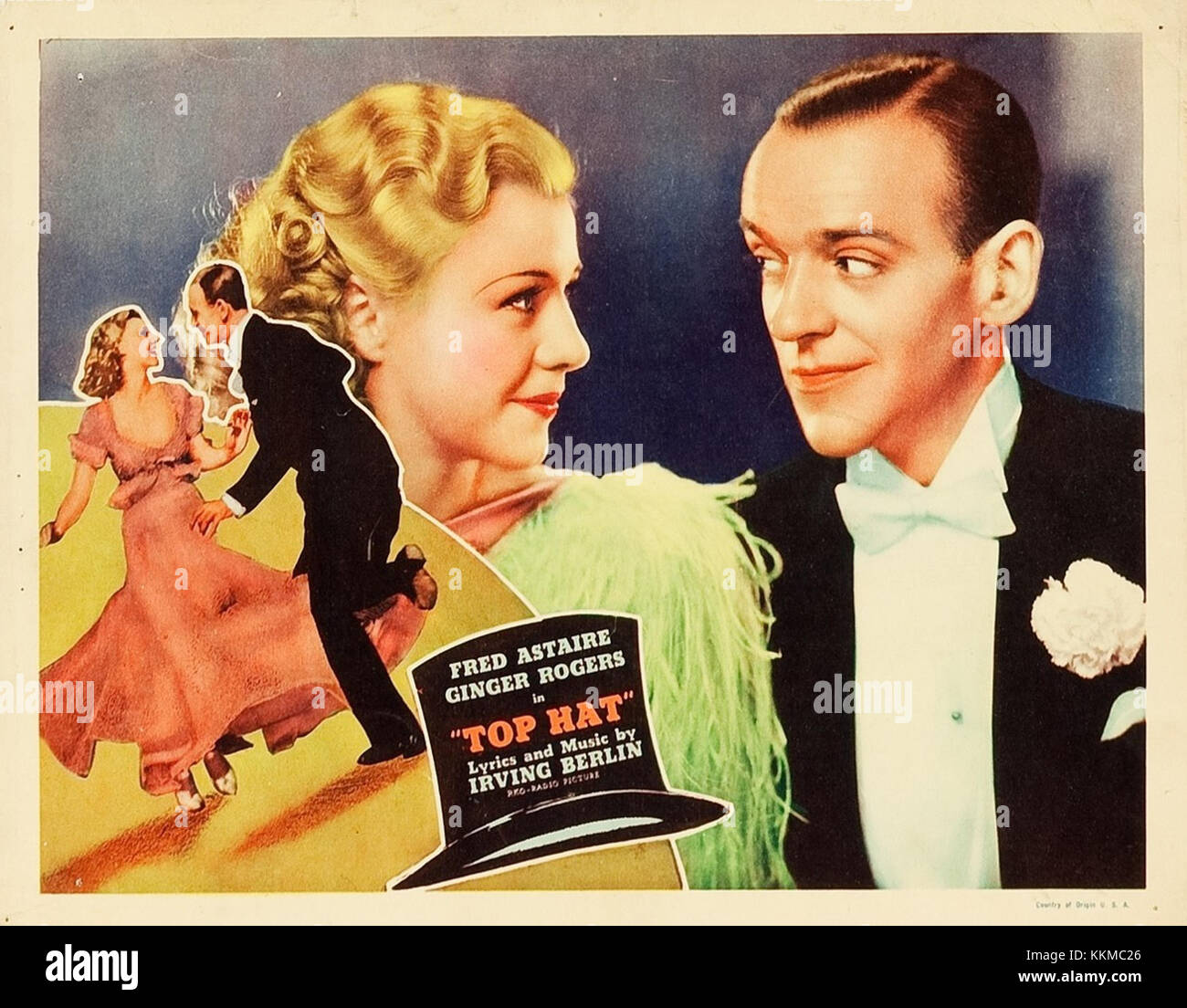 Top Hat is a classic 1935 musical film starring Fred Astaire and Ginger Rogers. This lobby card ...