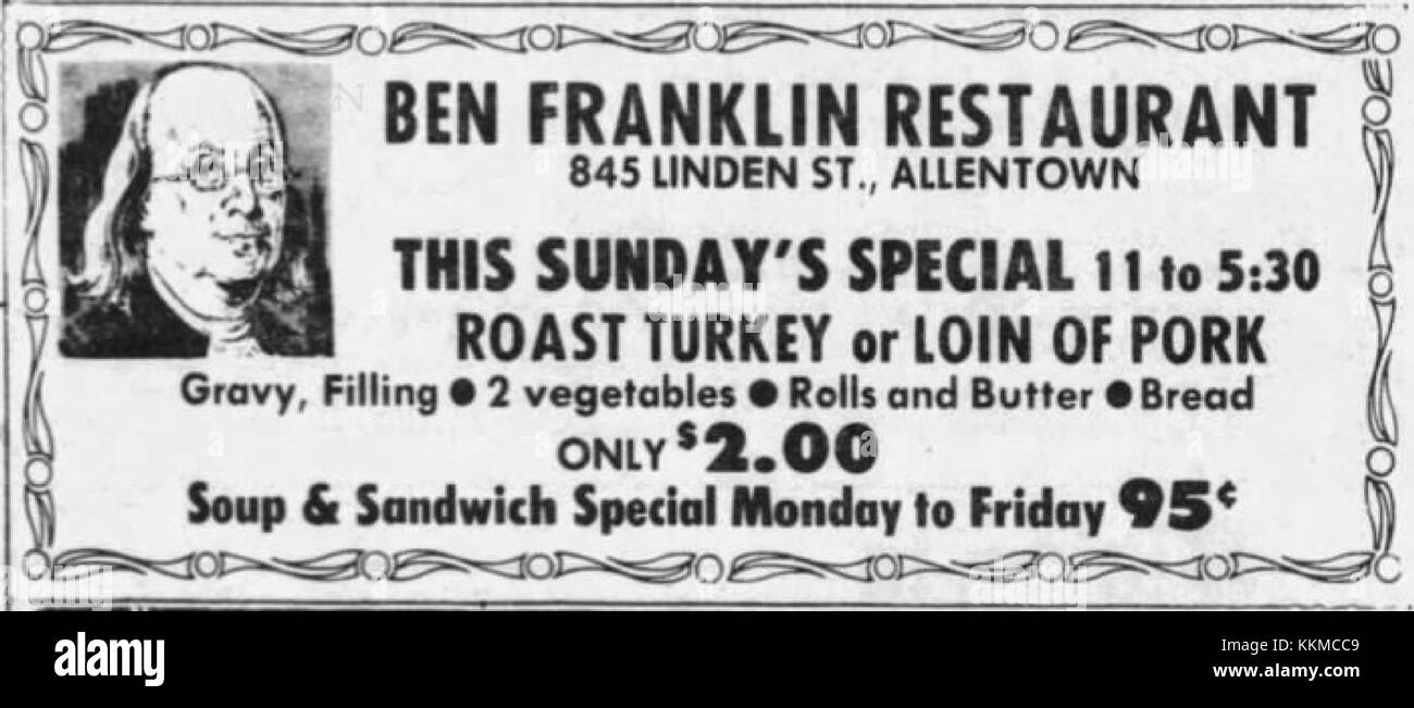 The 1976 postcard features the Ben Franklin Restaurant in Allentown ...