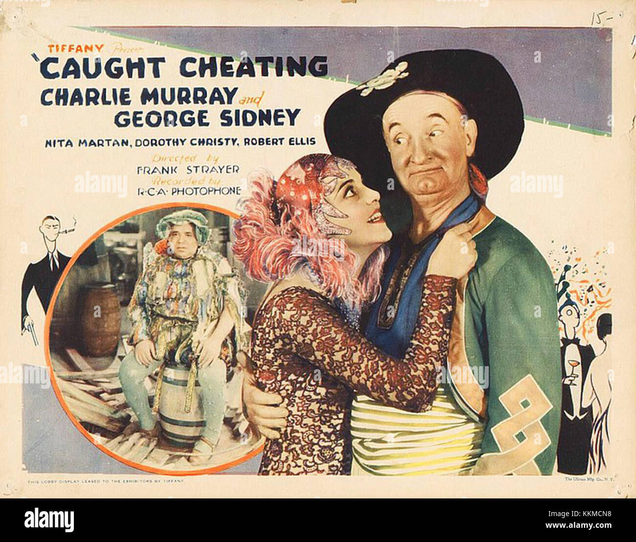 A lobby card from the 1920s film 'Caught Cheating' that depicts a scene ...