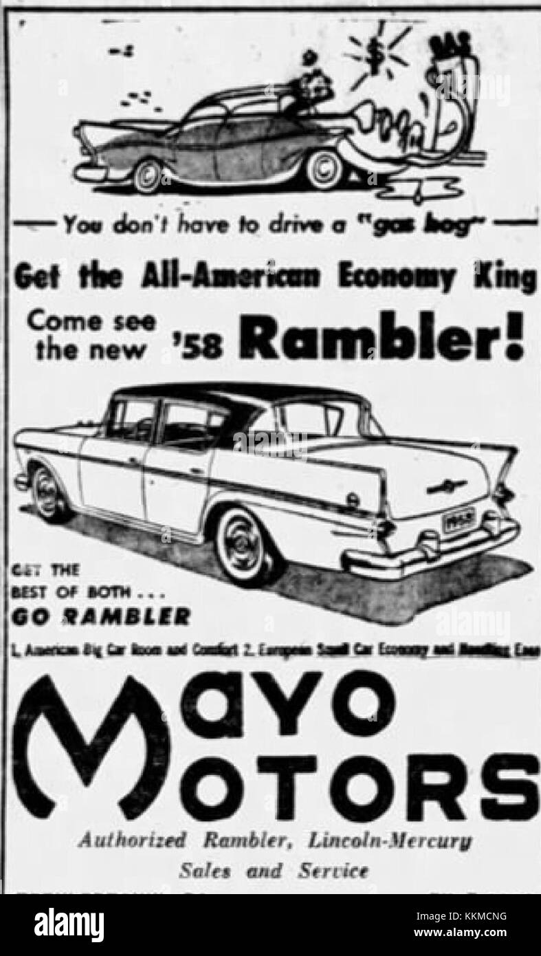 A 1958 advertisement from Mayo Motors in Allentown, PA, showcasing its ...