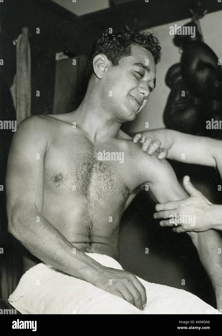 Sixto Escobar, a notable boxer, is pictured with Whitey Brimstein, his ...