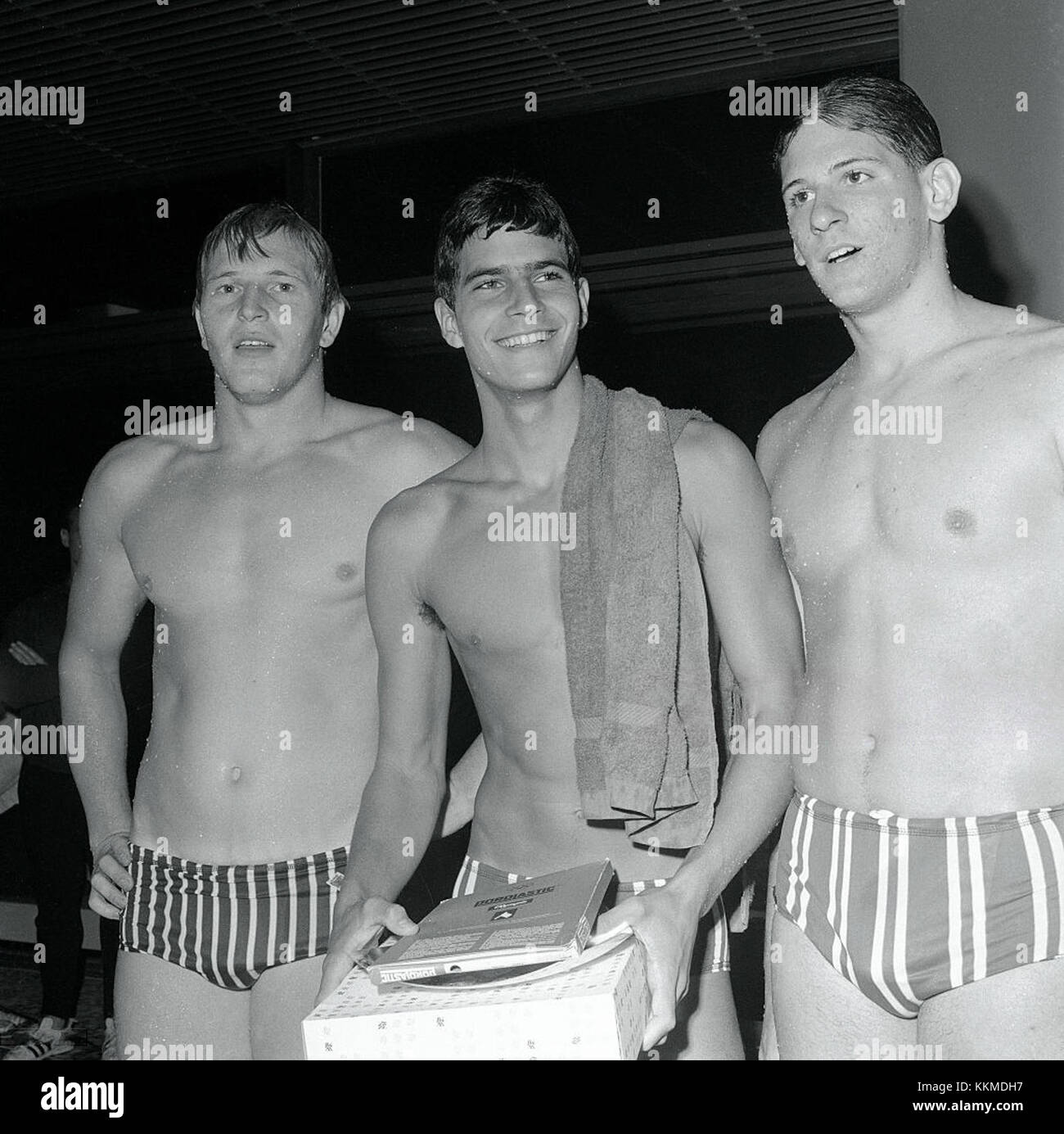 Photograph of Werner Freitag, Mark Spitz, and Larry Barbiere in 1967 ...