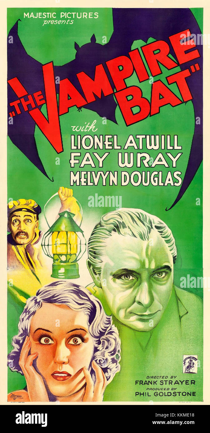 This poster features a vintage depiction of a vampire bat, an animal ...