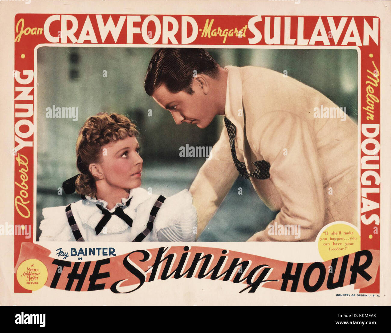 A lobby card for the film 'Shining Hour,' showcasing a moment from the movie. Lobby cards like ...