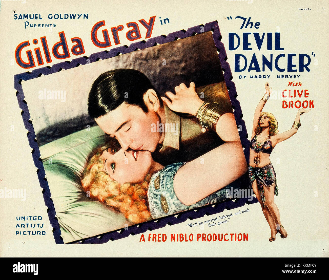 The lobby card for the 1927 film *Devil Dancer* features a dramatic scene, capturing the film's ...