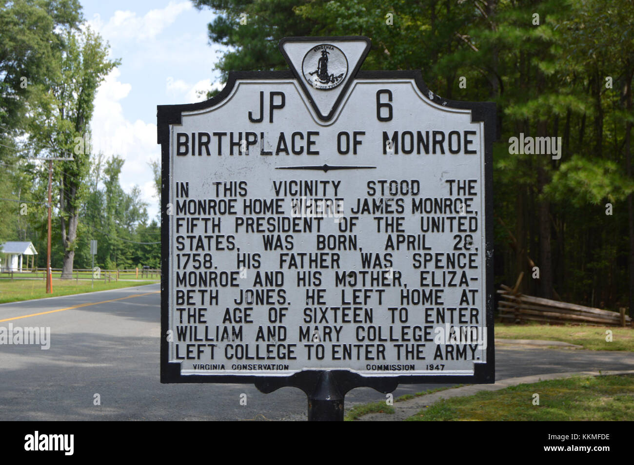 Birthplace of Monroe historical marker Stock Photo - Alamy