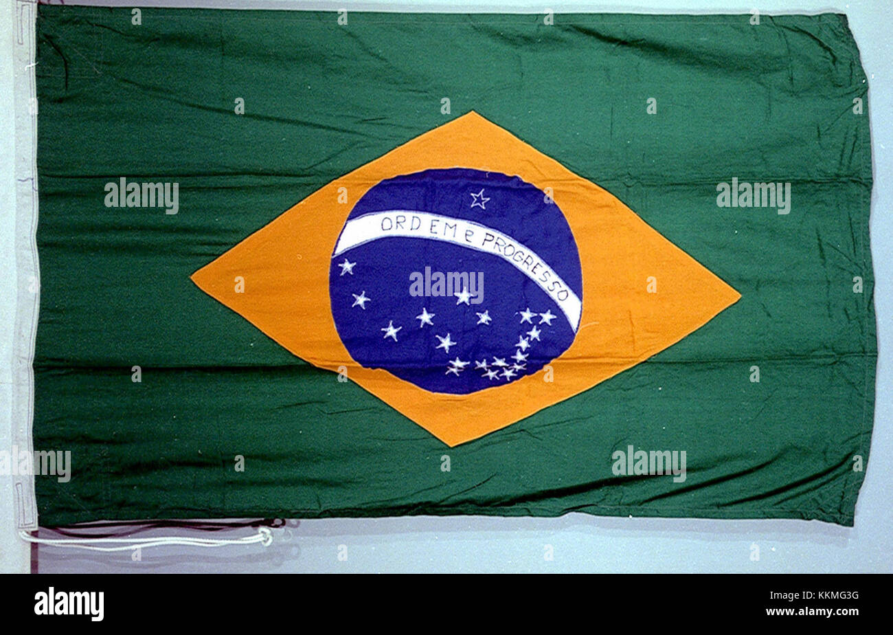 The national flag of Brazil, introduced after 1968, features a green ...